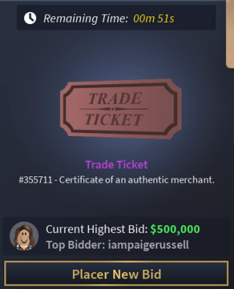 500k, for a trade ticket.. | Fandom