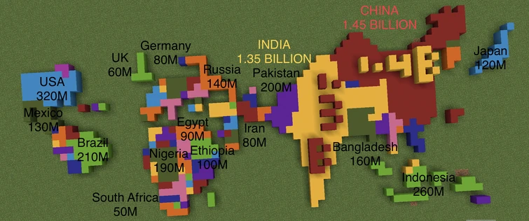Minecraft World Map but 10 million population = 1 Minecraft Block | Fandom