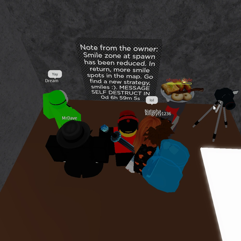 so the smile zone near the spawn shrank and a message from ...