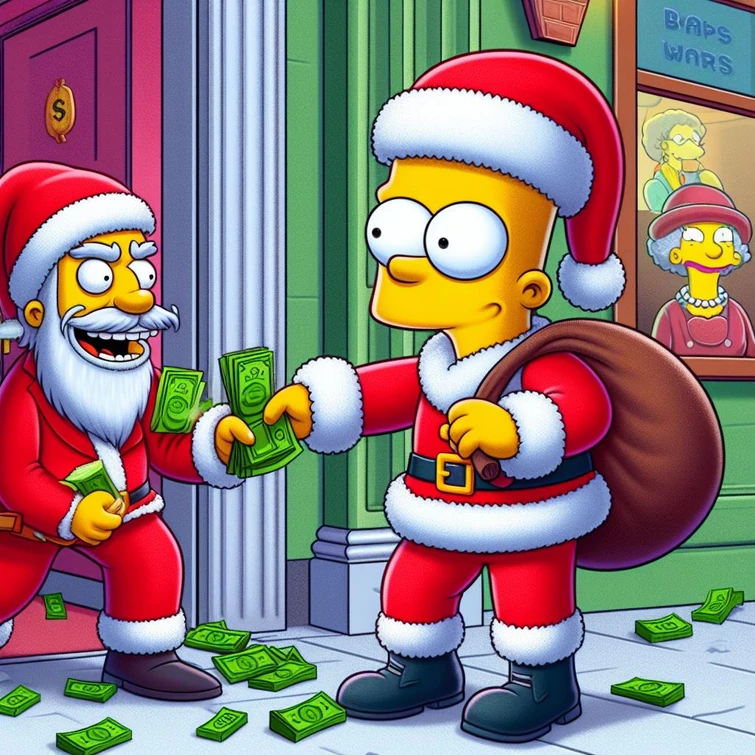Ai Pics of Homer, Bart and Krusty dressed as Santa Robing banks | Fandom