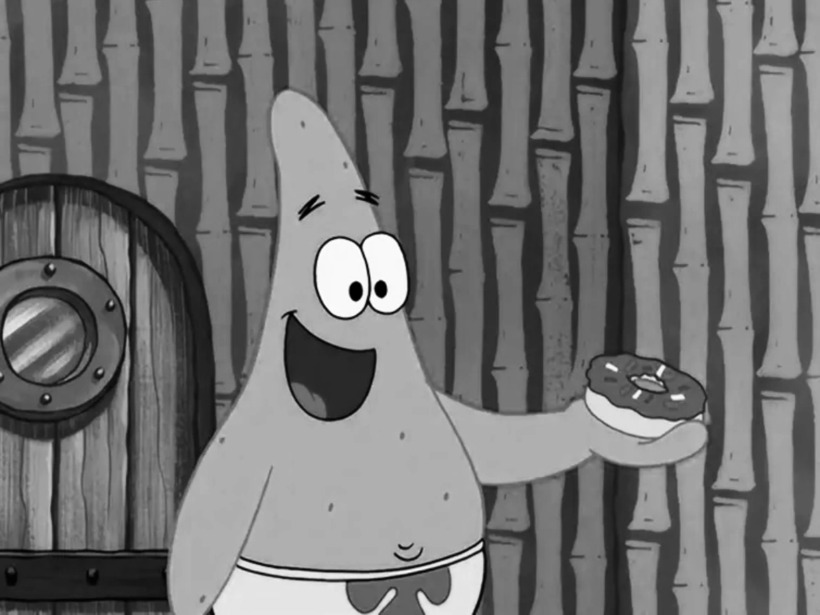 Patrick star with a donut in black and white style | Fandom