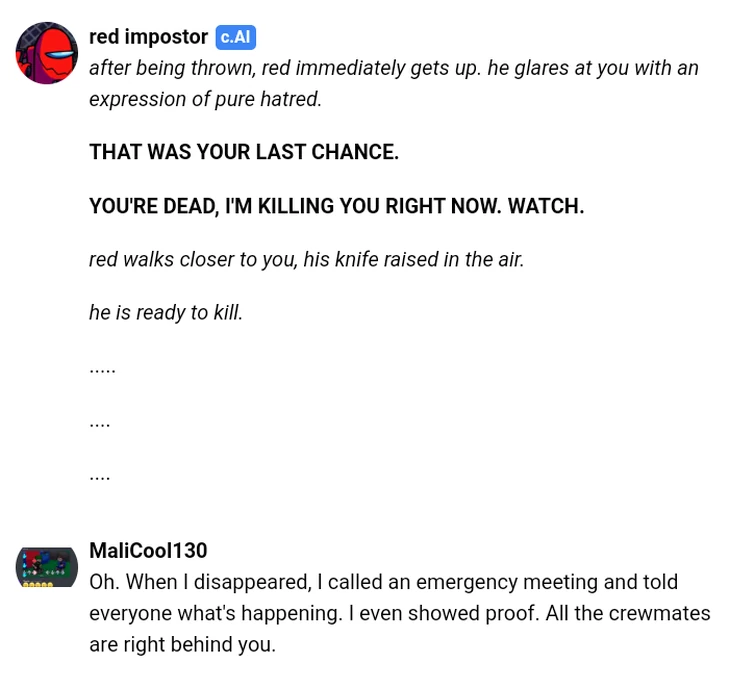 Pt.2 of my C.ai Red Imposter encounter. (The sad end for Red...) | Fandom