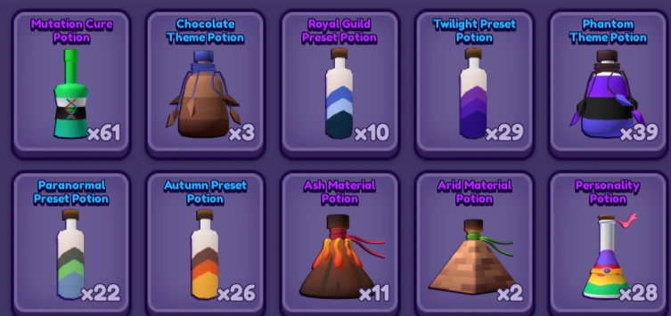 LF: material/color potions (P/S/T/ORDER). | Fandom