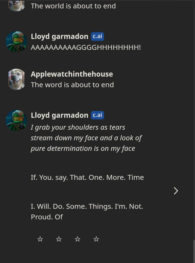 Tell me about your most unhinged character ai chats | Fandom