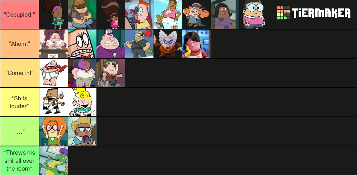 Captain Underpants character's response to a knock on the bathroom door ...