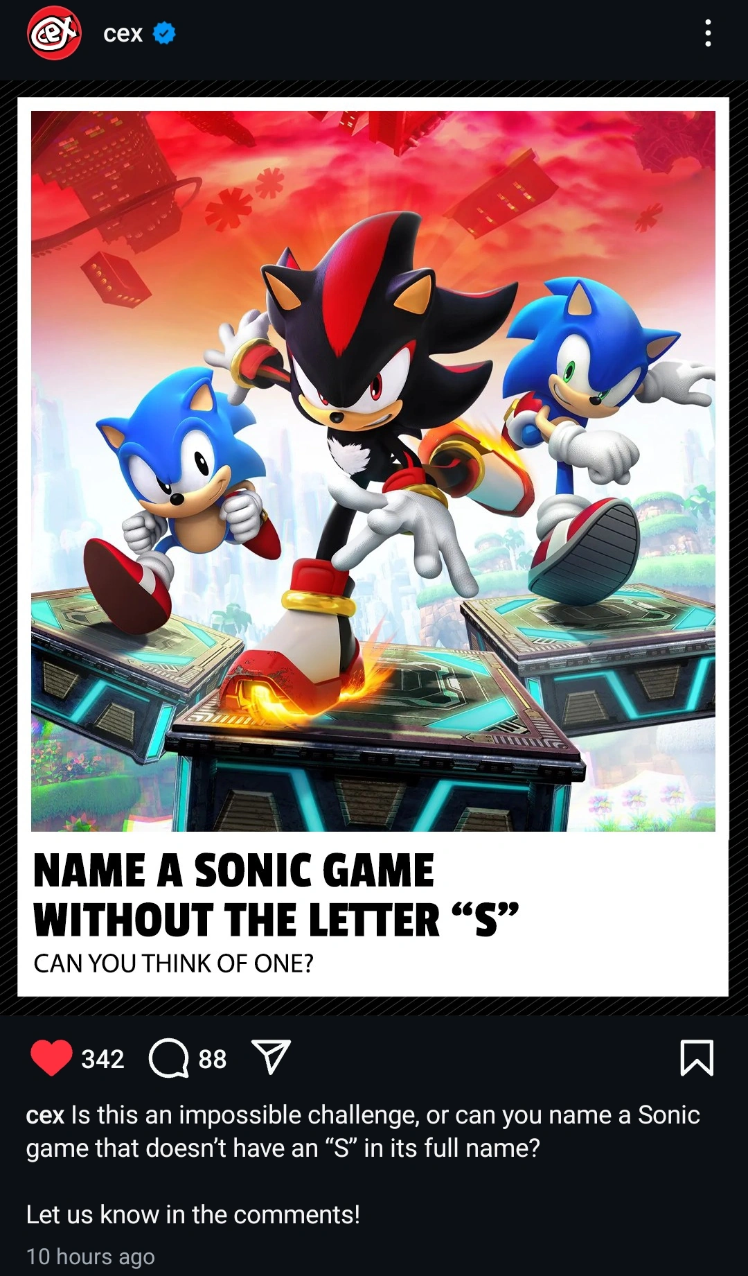 Can you all name games with Sonic in them that don't have the letter S ...