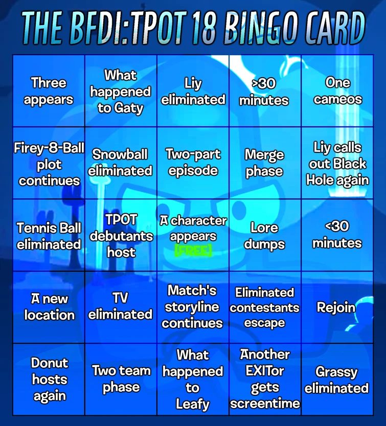 The BFDI:TPOT 18 Bingo Card. | Fandom