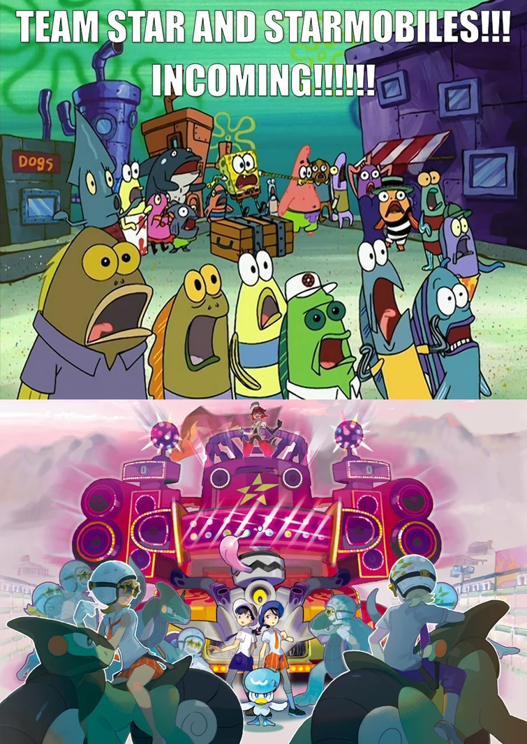 SpongeBob pointing at Team Star and Starmobiles | Fandom