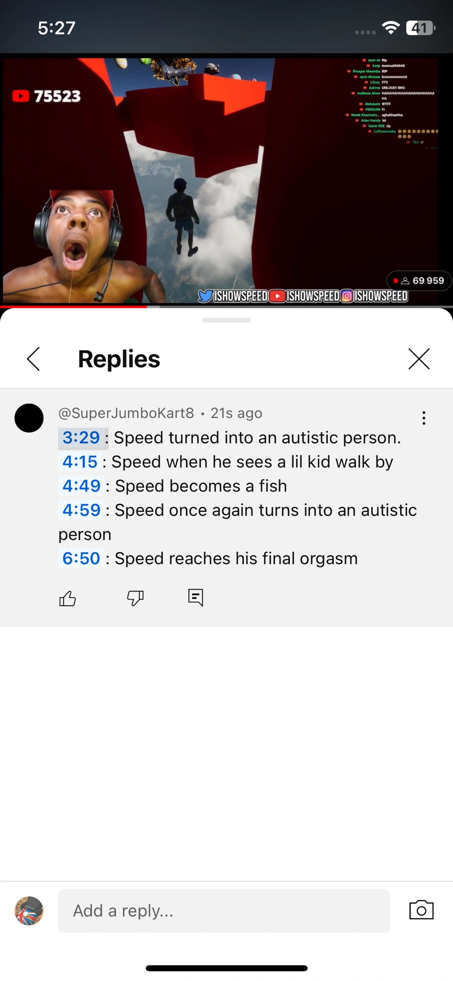 My subscriber’s comment on one of IShowSpeed’s streams | Fandom