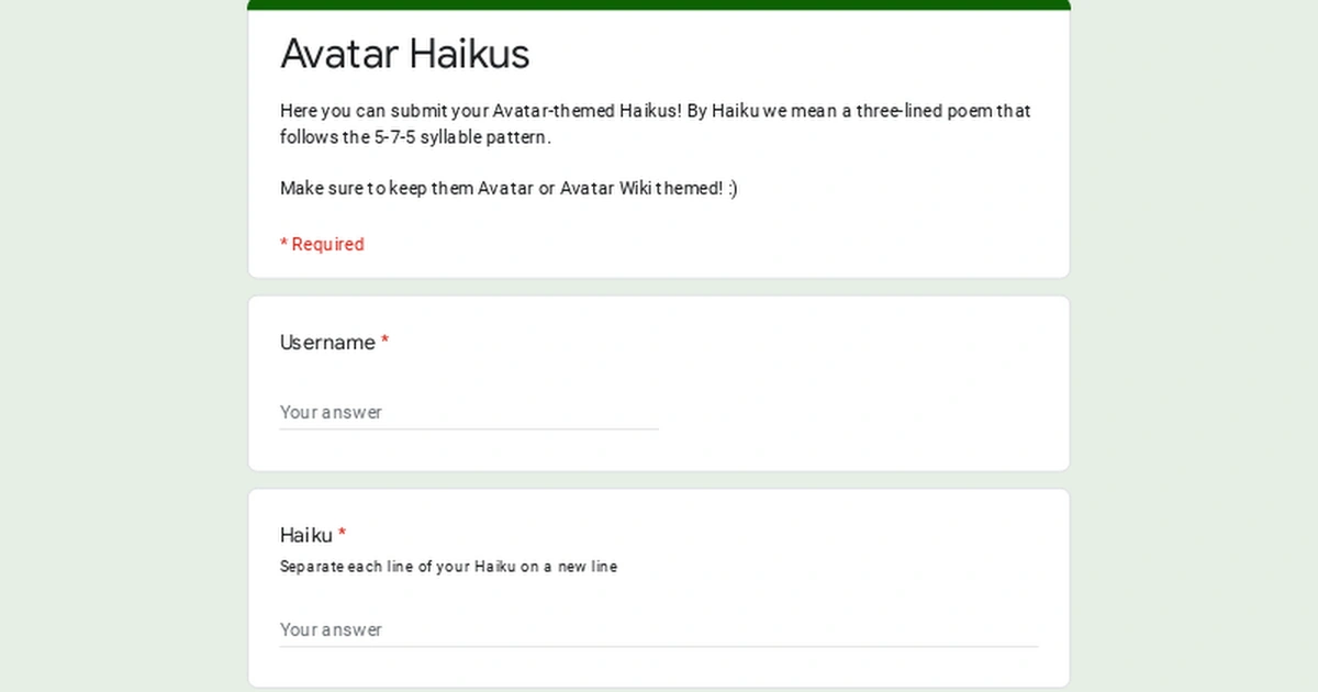The Ba Sing Se Times - Avatar Haiku submissions 2023 | Fandom