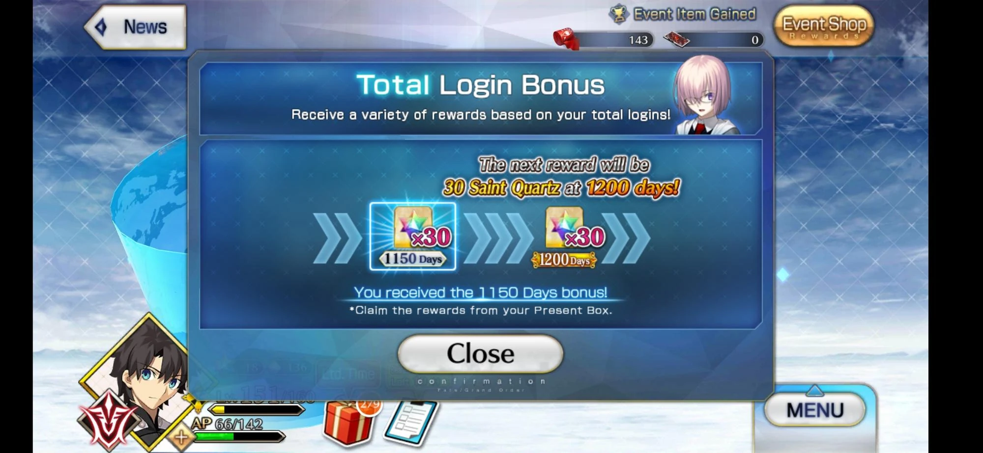 1150 Total Login Days | Fandom