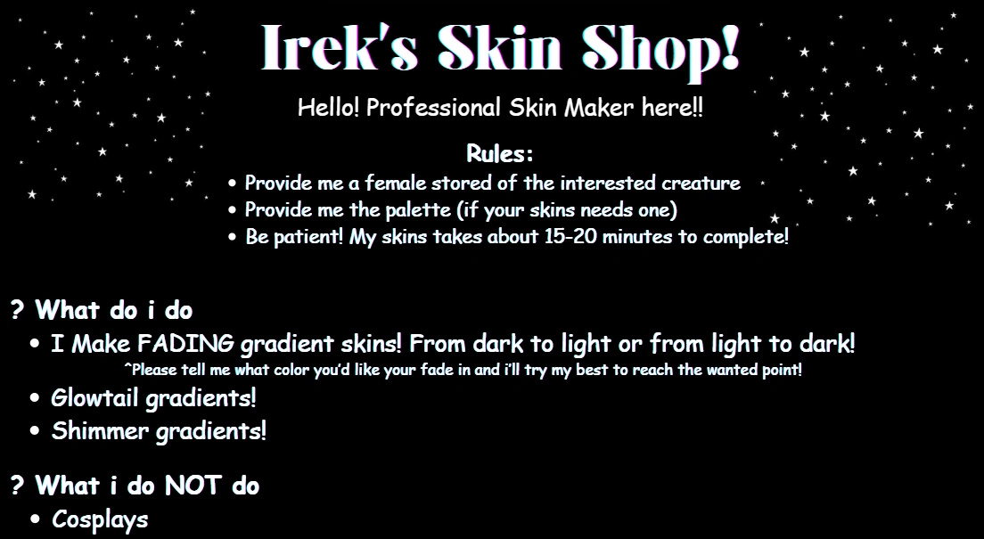 Taking Commissions + Mini Sunset Skins Shop! | Fandom