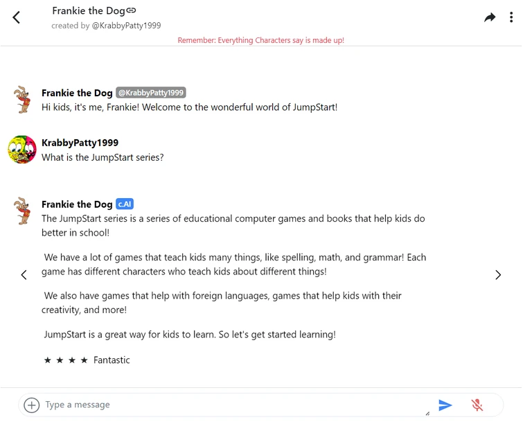 A Character.AI chatbot I made based on Frankie! Make sure to help me find any mistakes. | Fandom