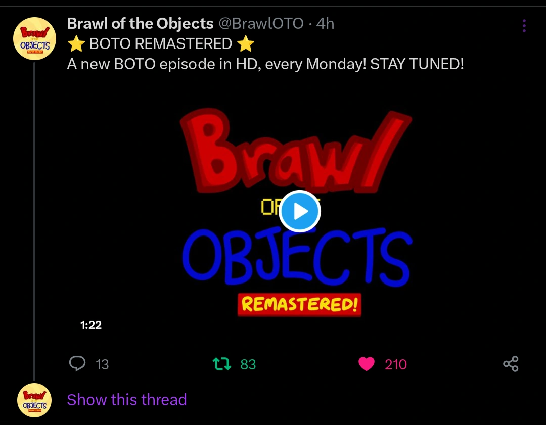 BOTO is being remastered so if you never watched it that's your chance ...