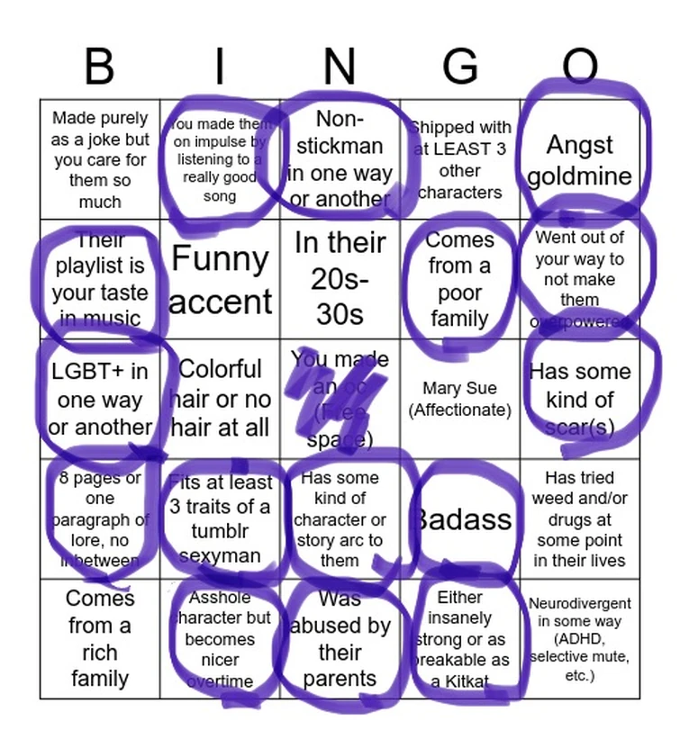 Here’s some bingo sheets that I filled out for an oc you’ll never hear ...
