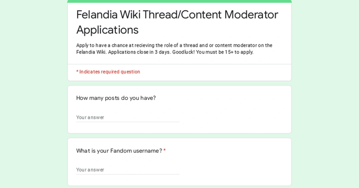 Felandia Wiki Moderator Applications | Fandom