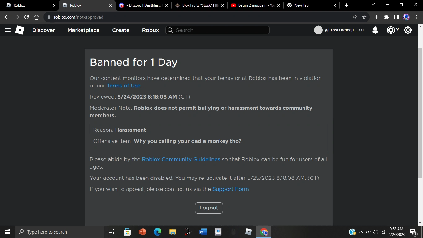 My First Roblox Ban... | Fandom