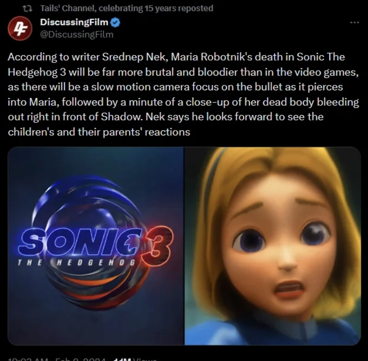 Maria's death is confirmed to be brutal and bloody in sonic 3 | Fandom