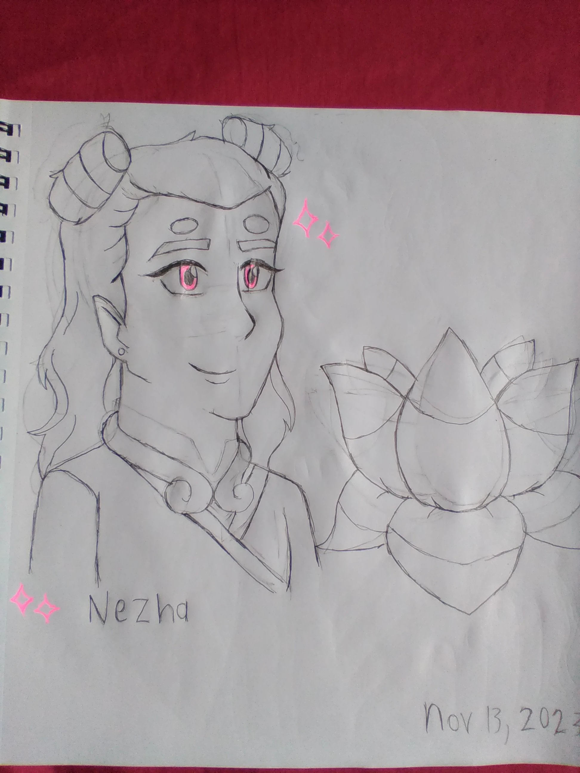 Here's another drawing I did of Nezha in my artstyle and I drew a lotus ...
