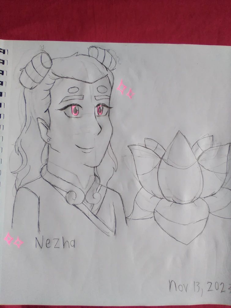 Here's another drawing I did of Nezha in my artstyle and I drew a lotus ...