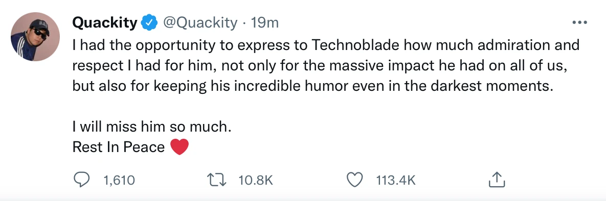 All tweets remembering Techno (from content creators) that I could find ...