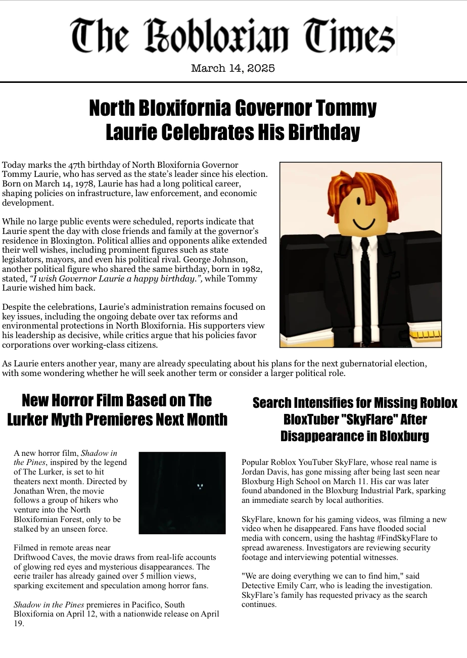 The Robloxian Times: March 14, 2025 | Fandom