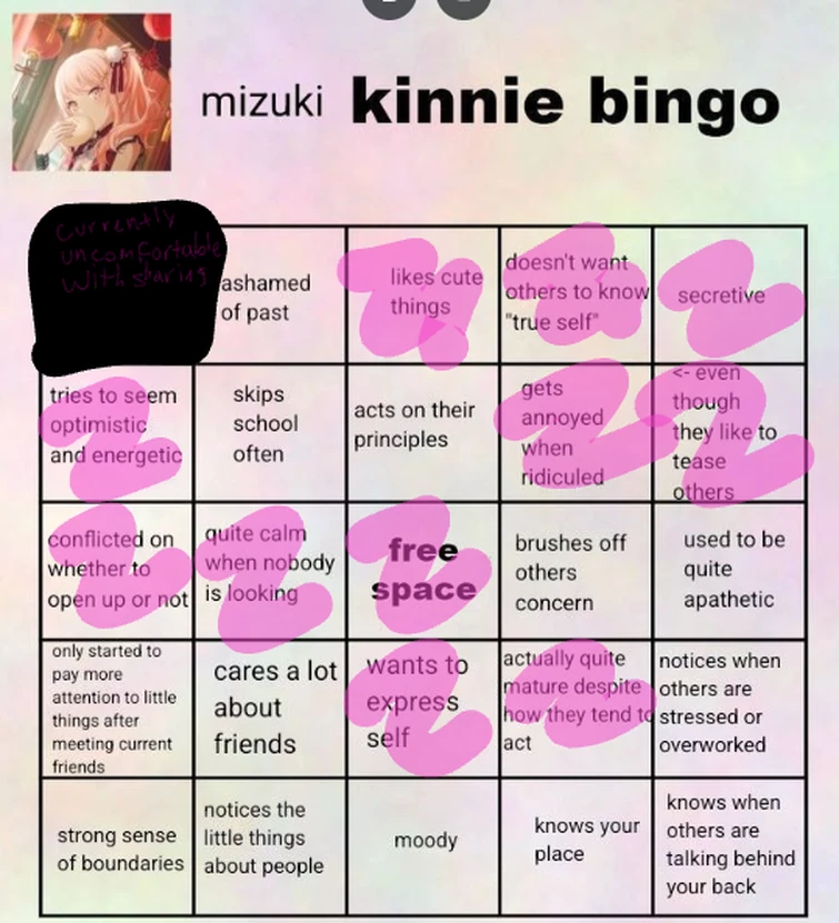 kinnie bingo for my favorite characters (couldn't find one for airi or ...