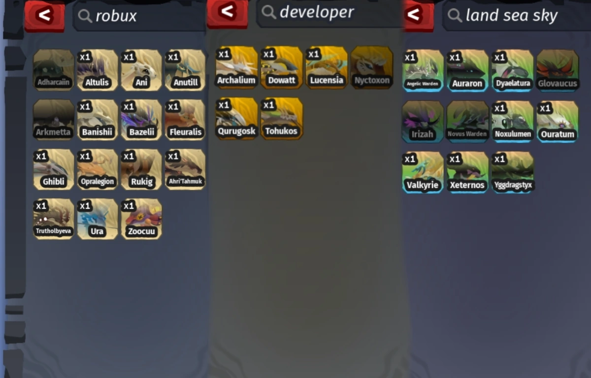 Looking for every robux, developer and lss creatures, that I don't have ...