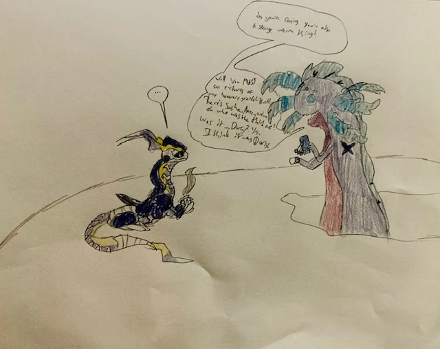 Mother Olm drinking tea with one of the new legendaries in Pokemon(art ...