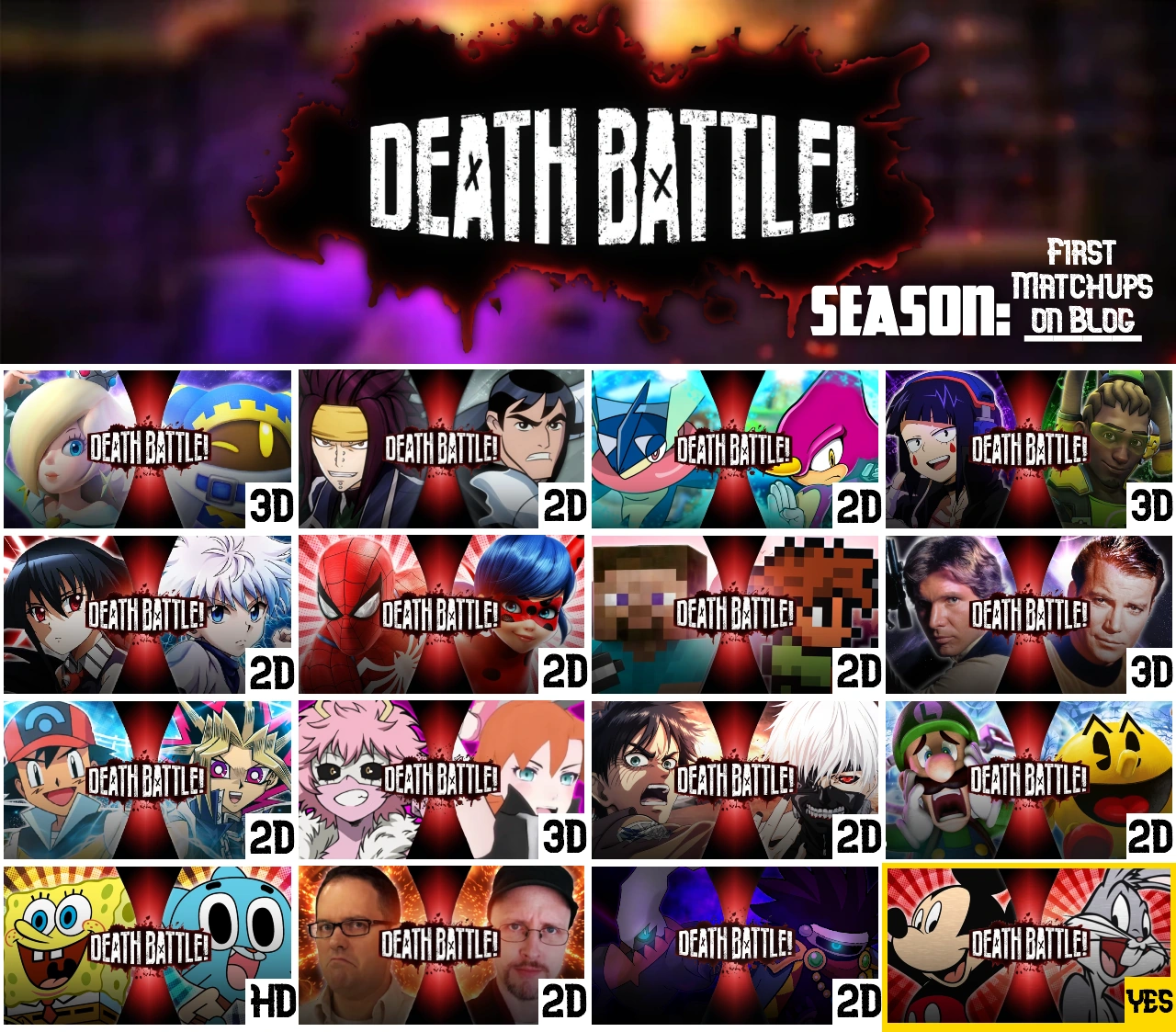I made a Death Battle season with the first 16 matchups on my "All ...