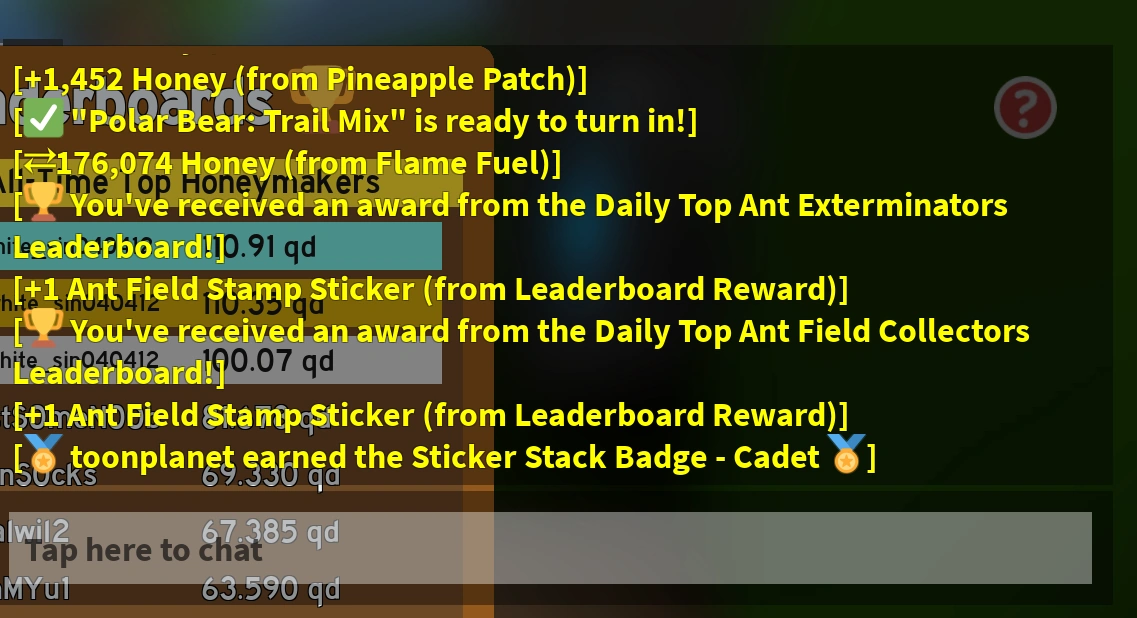 Since when was there an ant field pollen collector leaderboard | Fandom