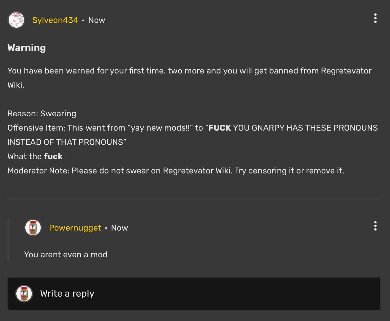 Angry User “Warns” Me for Swearing | Fandom