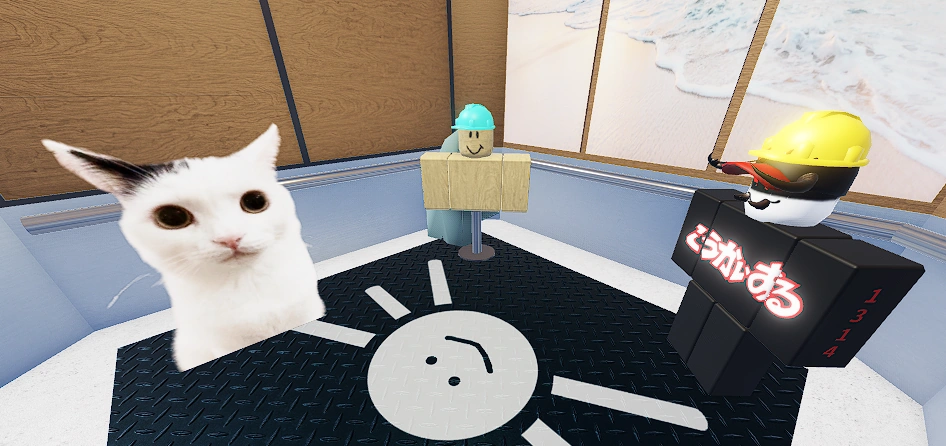 Jermbo, Mannequin_Mark with cyan hat and light blue BIG fish behind him ...