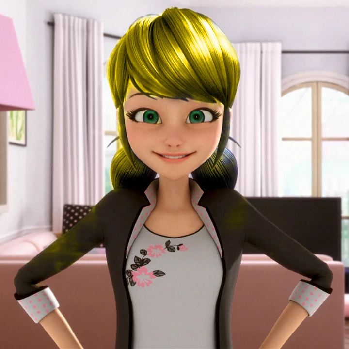 Adrien with blue hair and blue eyes and Marinette with blonde hair and ...
