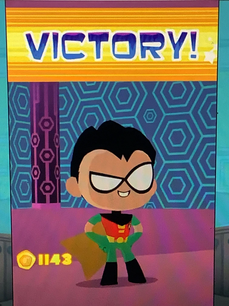 Robin in a teeny titans victory screen | Fandom