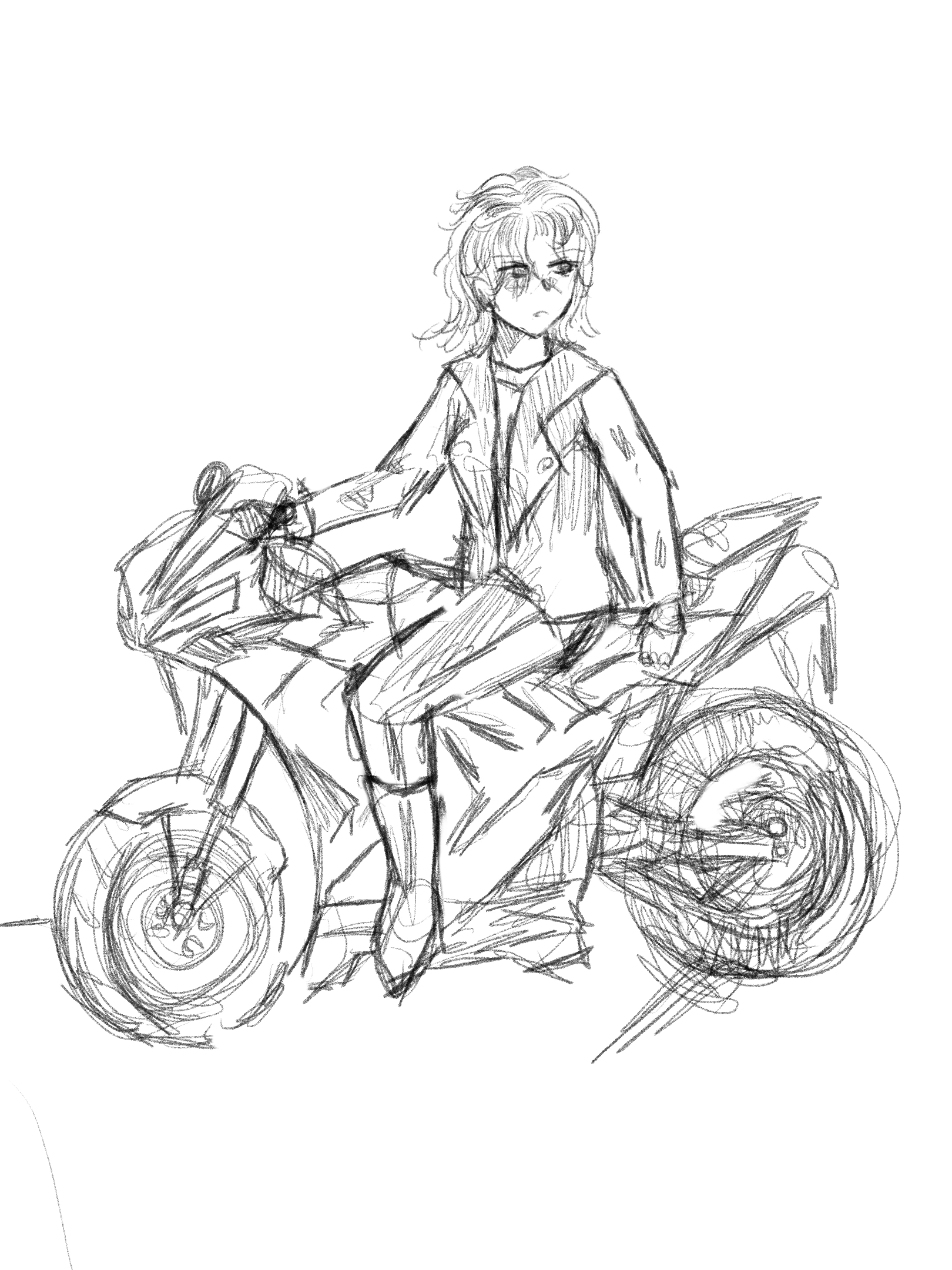 Sketch of a 20yr old Chiyo on a motorcycle | Fandom