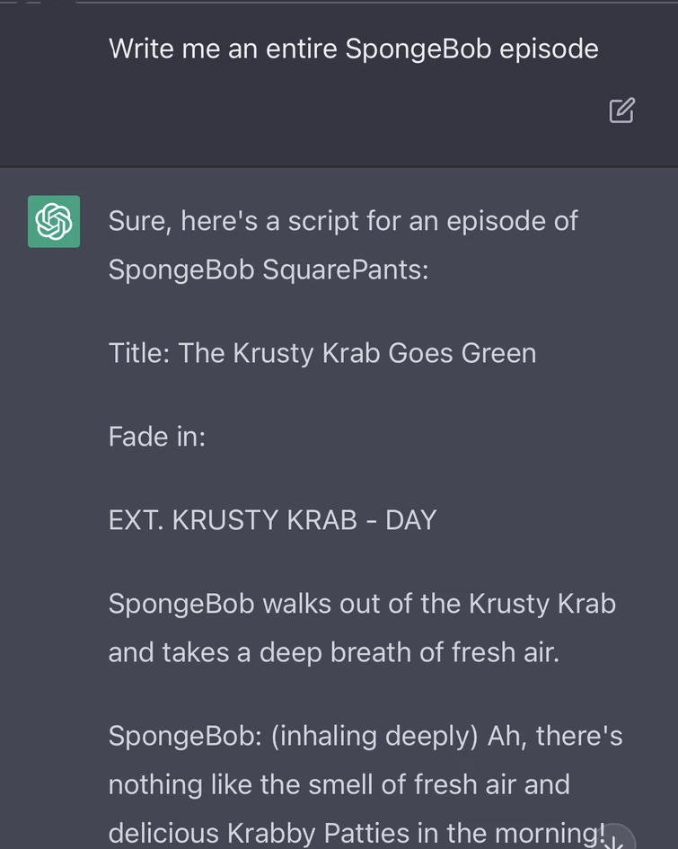 Was testing ChatGPT and did this. Whaddaya think about this? | Fandom