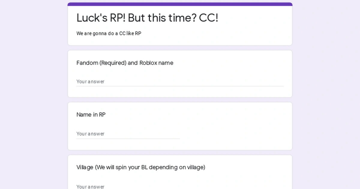 CC RP forms | Fandom