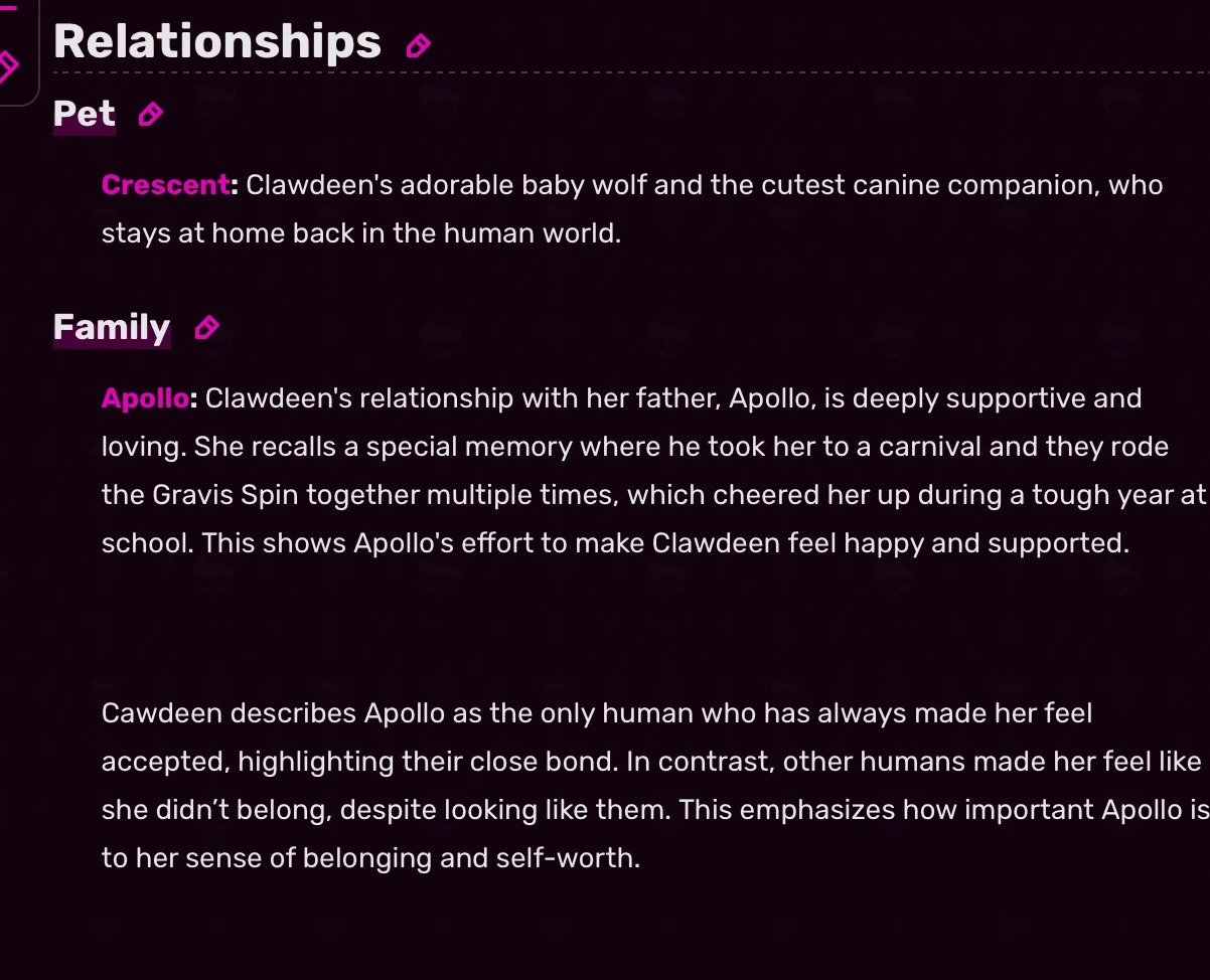 Could anyone expand Relationships sections on G3 Pages? | Fandom