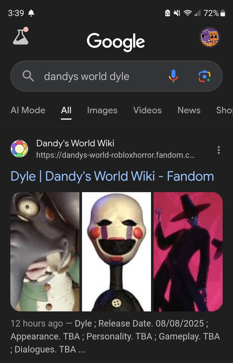This funny screenshot I took where the display images for Dyle were SO ...