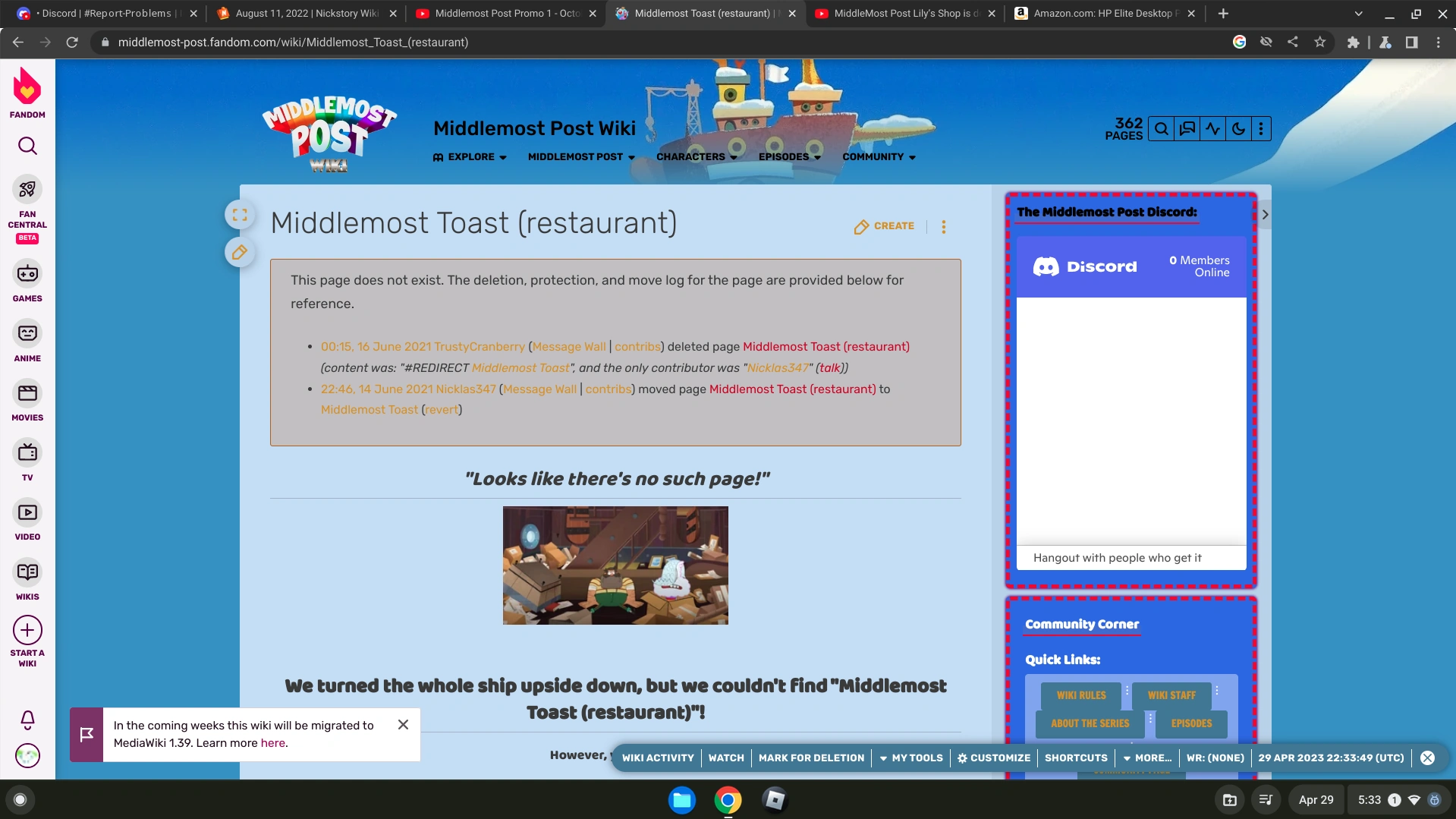 The Middlemost Toast page was delete! | Fandom