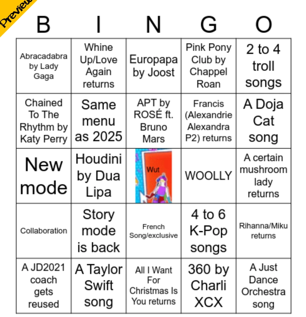 Just Dance 2026 prediction bingo card | Fandom
