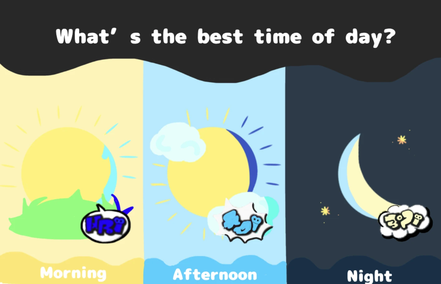 My splatfest concept: Morning vs Afternoon vs Night | Fandom
