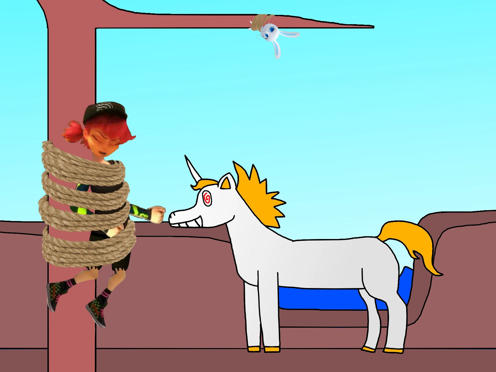 Alix Kubdel and Fluff from Moto-Metro stuck with ropes in a pirate ship ...