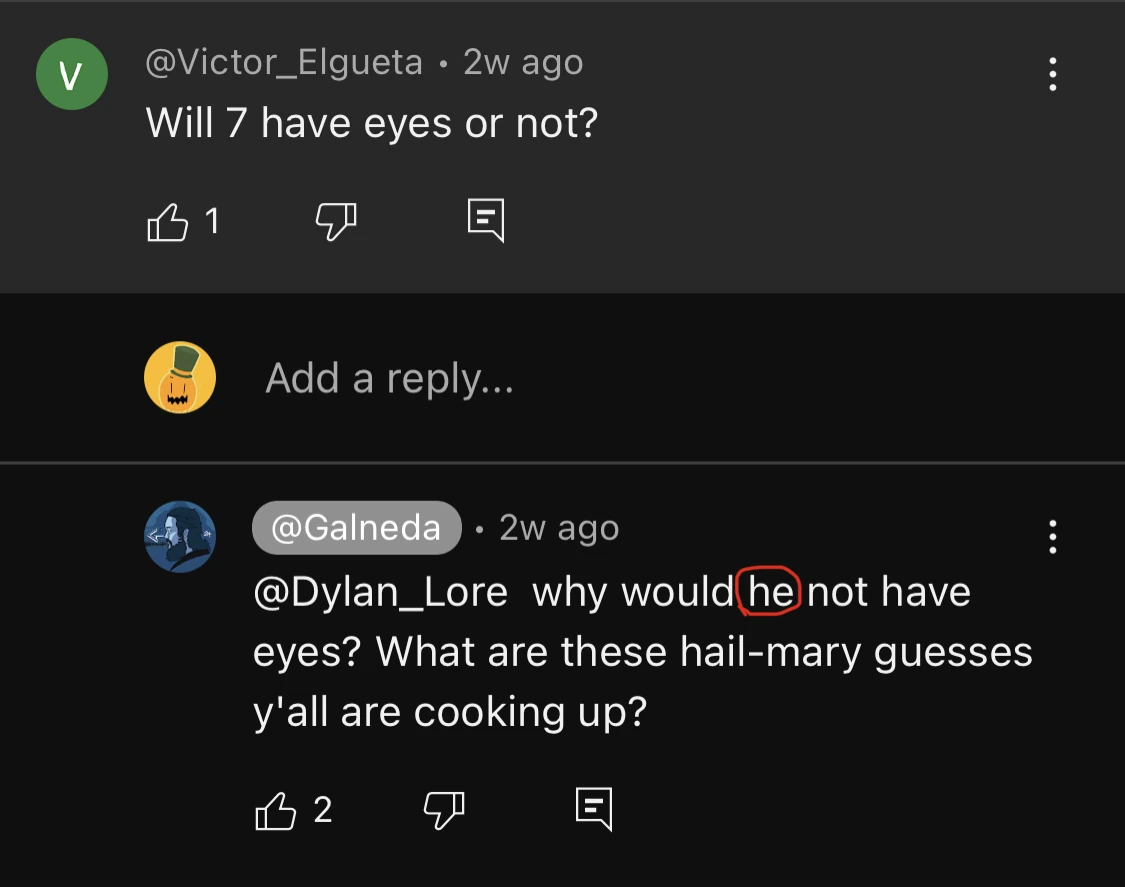 7 is (probably) male | Fandom