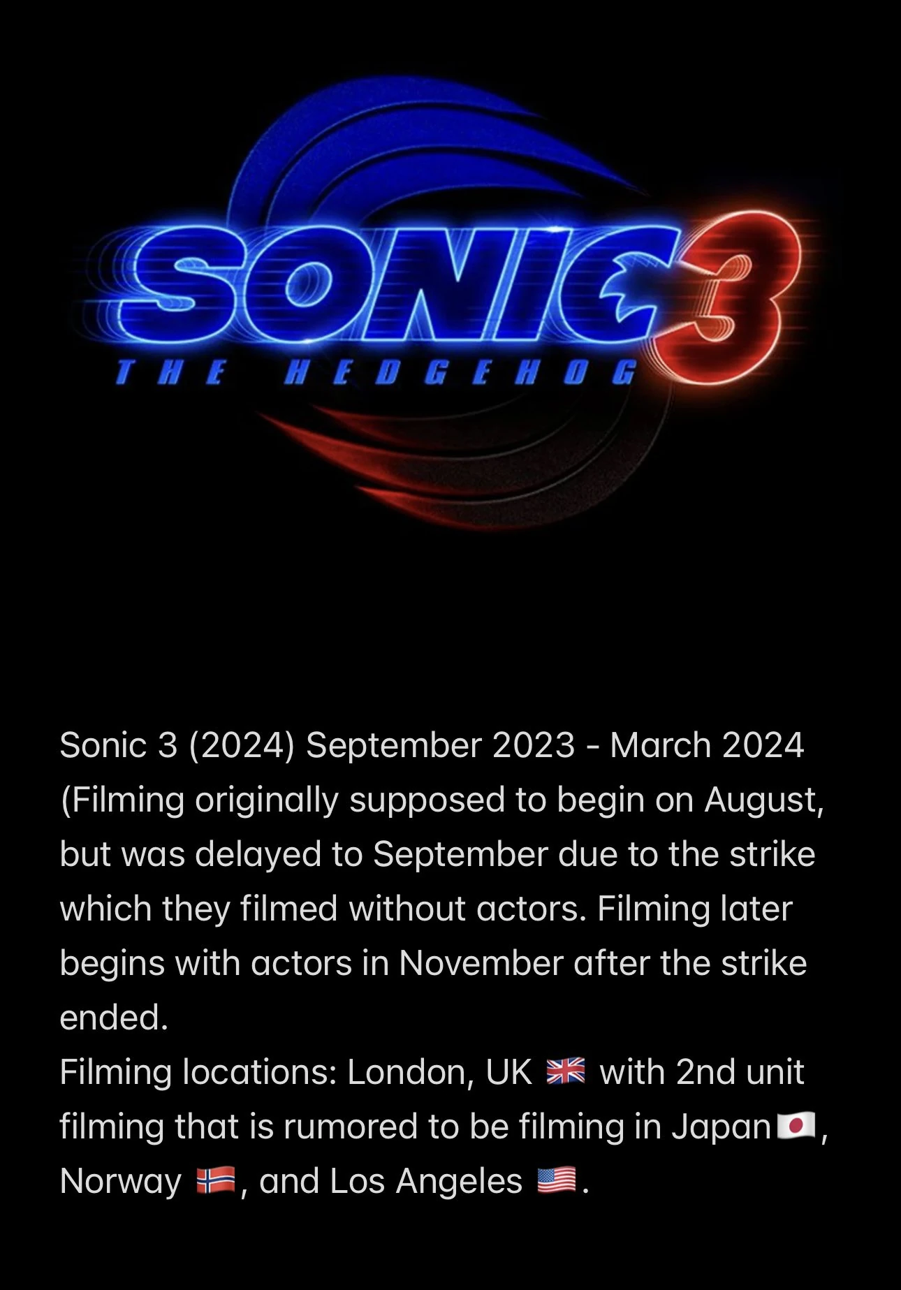 Sonic 3 has officially wrapped filming. | Fandom