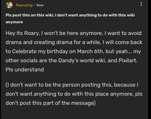 Roary says this. Read full message. | Fandom