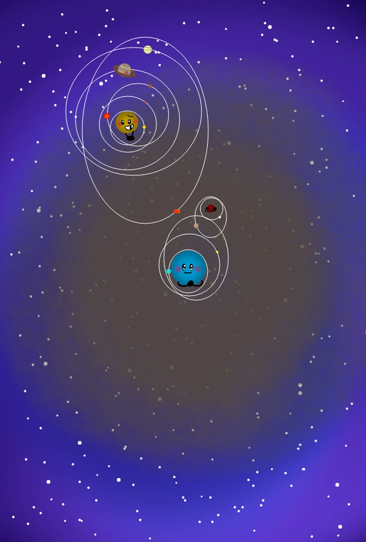 I drew a trinary proto system that has a red drawf, yellow dwarf, and ...