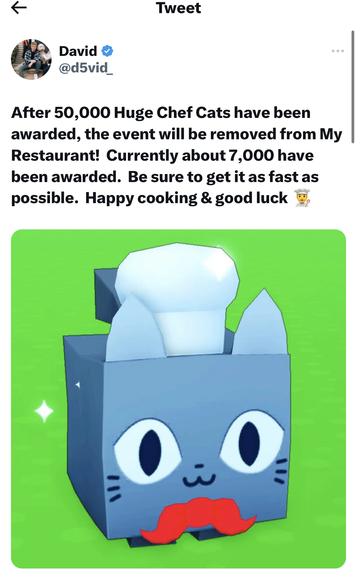 answer to when the huge chef cat event will end | Fandom