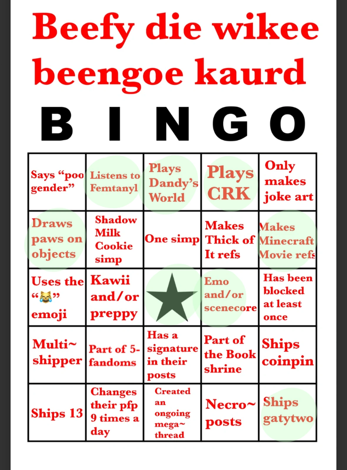 Beefydie bingo (I forgor who made it) | Fandom
